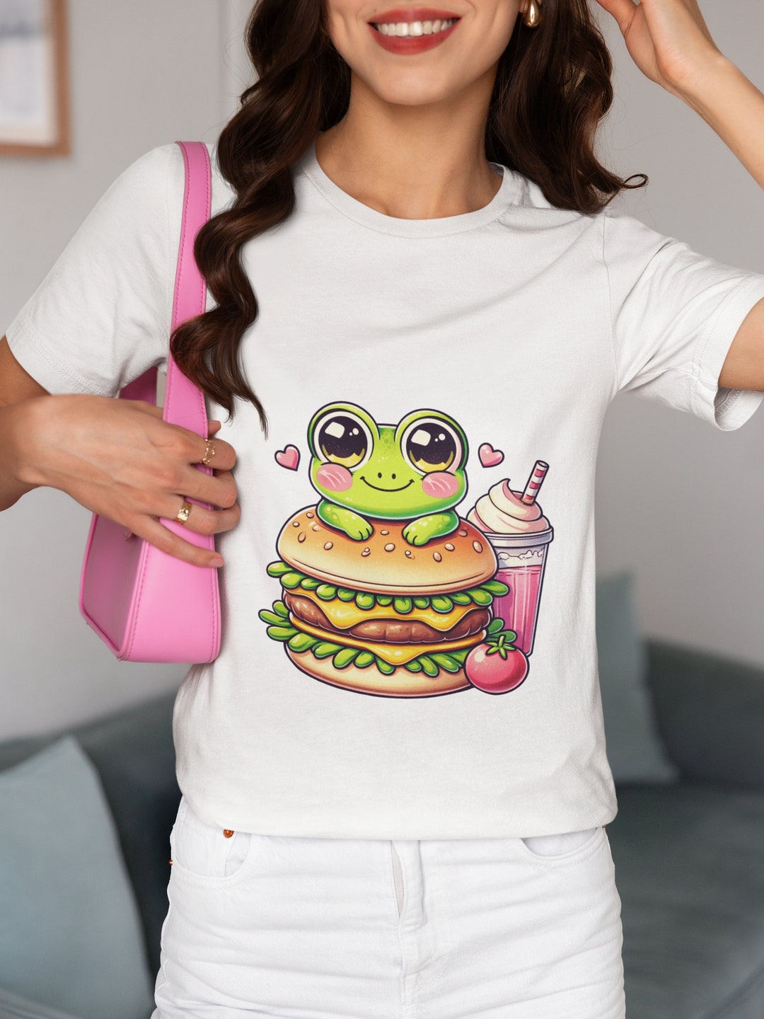 Adorable Frog Burger T-shirt|cute Cartoon Frog Sitting in Cheeseburger ...