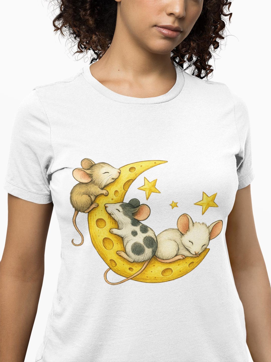 Cute Sleeping Mice on Moon T-shirt, Adorable Cartoon Mouse Family on ...