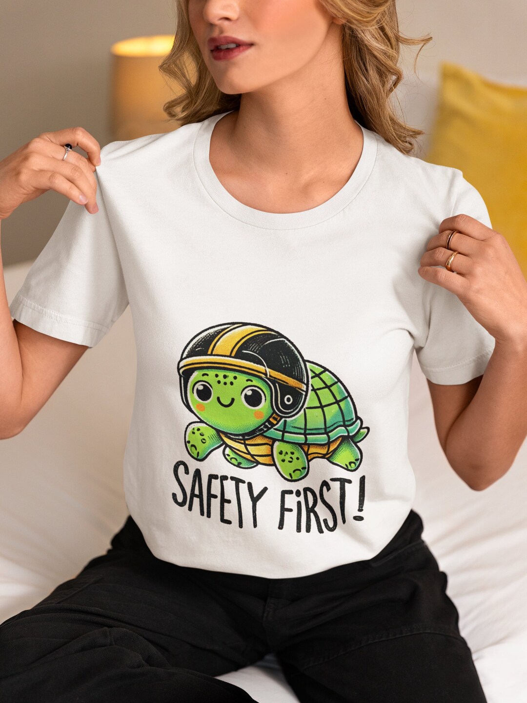 Adorable Turtle Safety First T-shirt for Adults Cute Cartoon Helmet ...