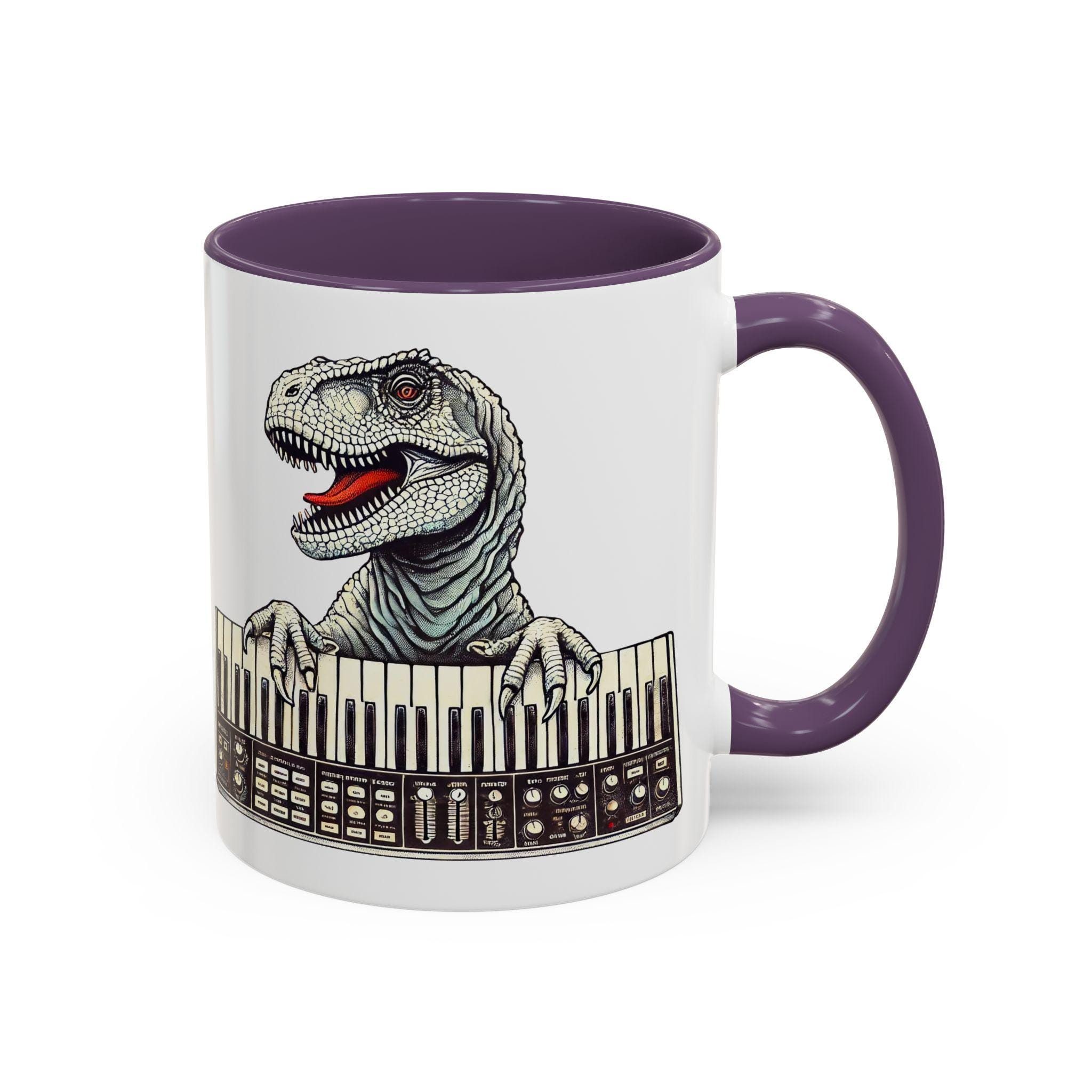 Synthesizer Raptor Mug - Retro Dinosaur Keyboard Art - Funny Music ...