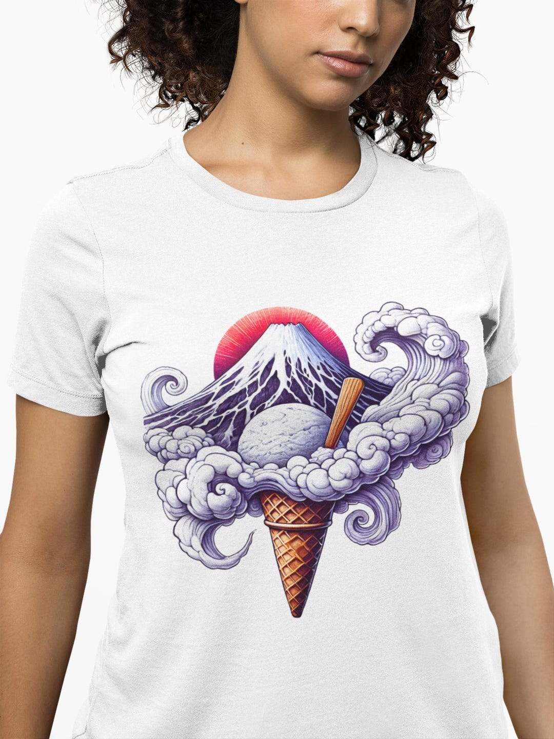 Mount Fuji Ice Cream Cone T-shirt, Surreal Japanese Mountain Art Tee ...