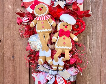 XL Gingerbread Christmas Wreath, Boy and Girl Gingerbread, Handmade ...