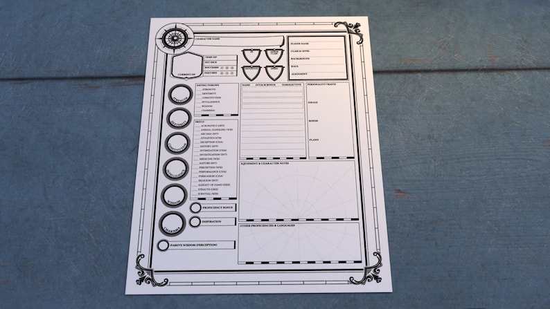 Dnd Character Sheet Digital Download 5th Edition Vintage Design - Etsy
