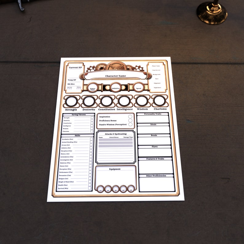Dnd Character Sheet 5th Edition for Tabletop Role Playing Game Night 3 ...