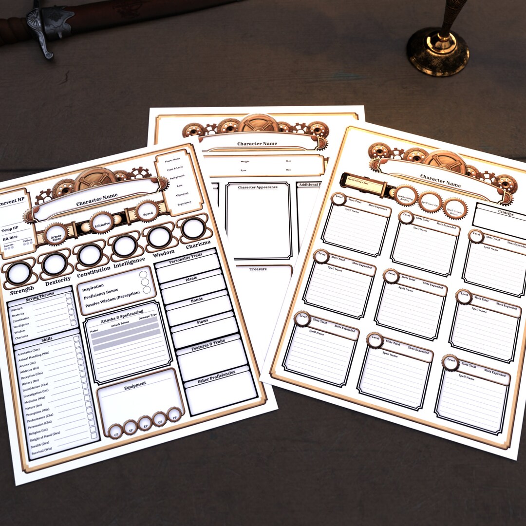 Dnd Character Sheet 5th Edition for Tabletop Role Playing Game Night 3 ...