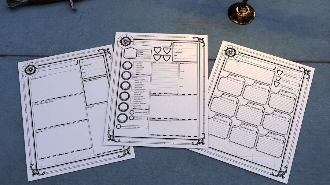 Dnd Character Sheet Digital Download 5th Edition Vintage Design - Etsy