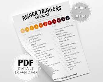 Anger Triggers Checklist: Colorful Worksheet for Greater Emotional ...