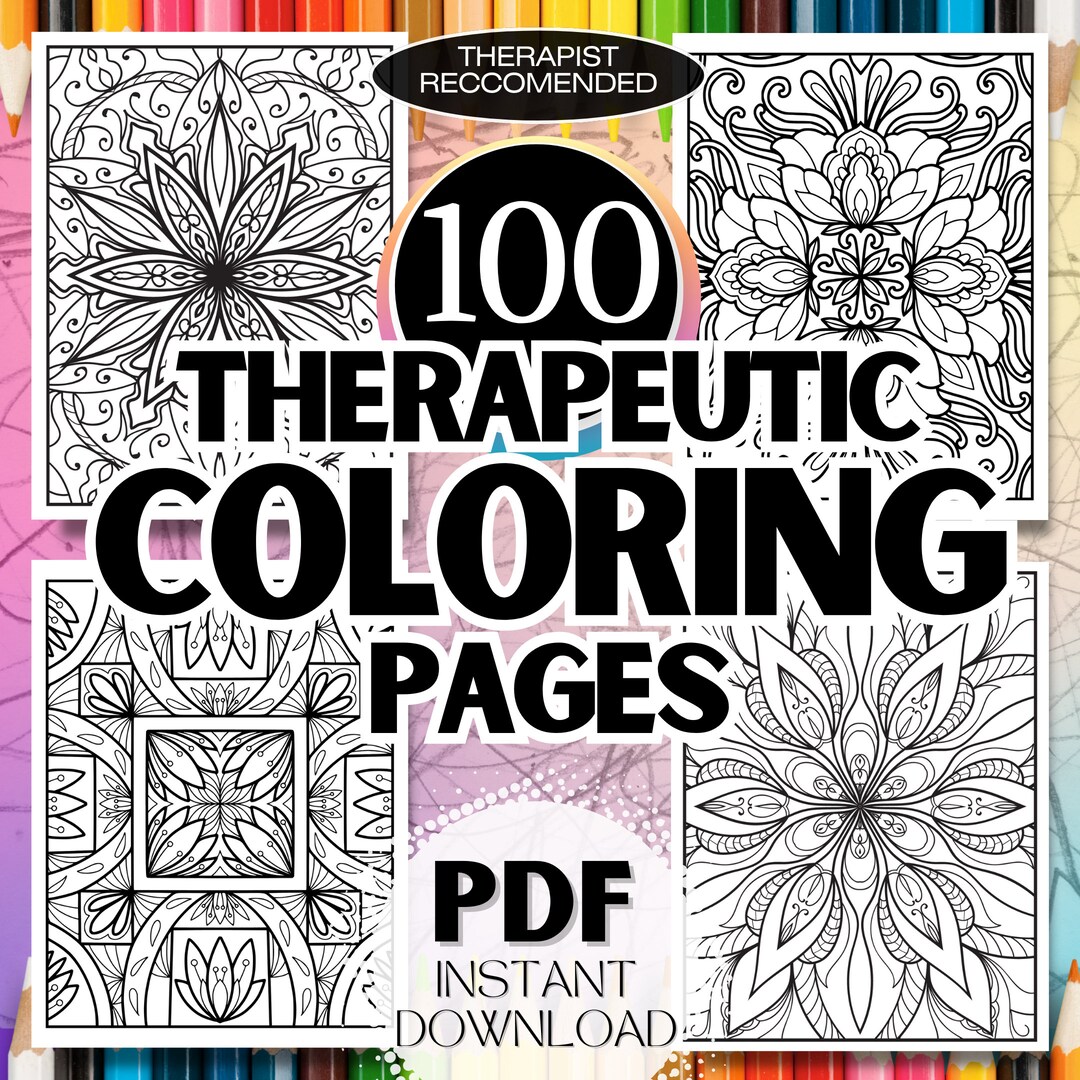 Therapeutic Mindful Coloring Set 100 Printable Pages for Stress Relief ...