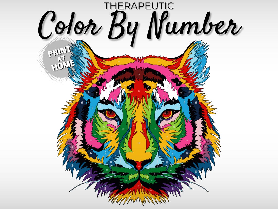 Color by Number: Therapeutic Printable Colorful Tiger Coloring Page PDF ...