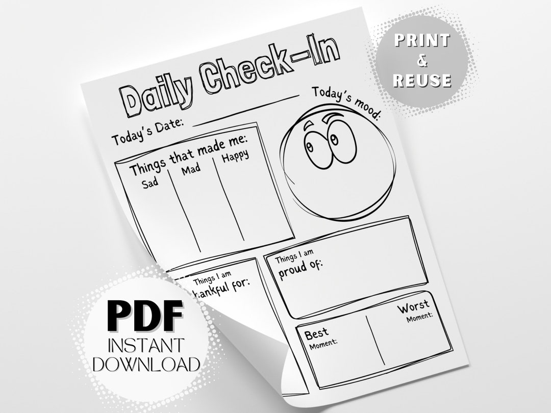 Daily Check-in Sheet: Printable Mental Health Worksheet for Greater ...
