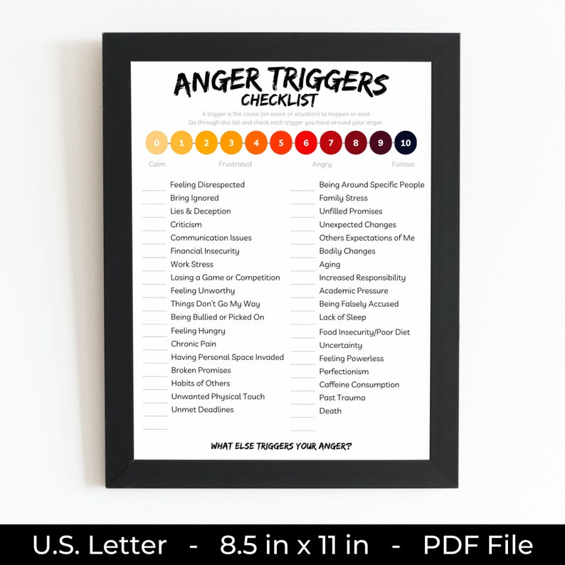 Anger Triggers Checklist: Colorful Worksheet for Greater Emotional ...