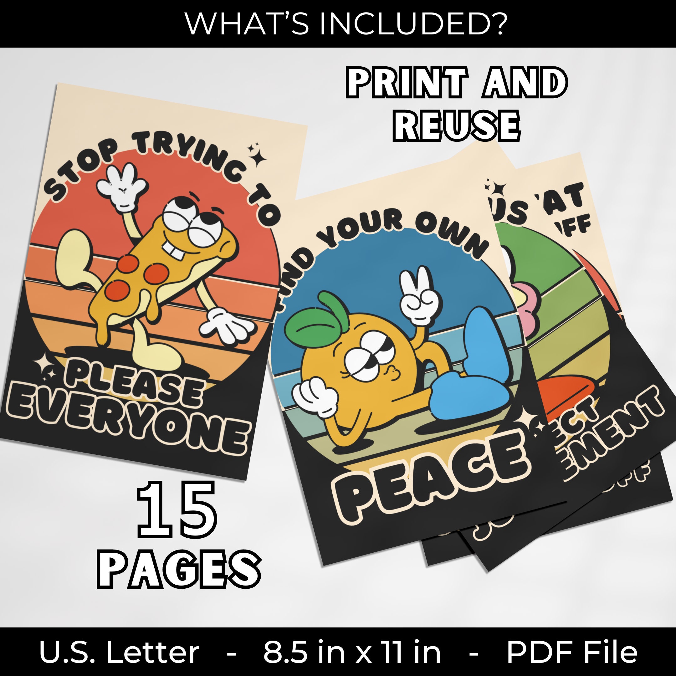 Mental Health Posters: 15 Printable Retro Cartoon Funny Printer ...
