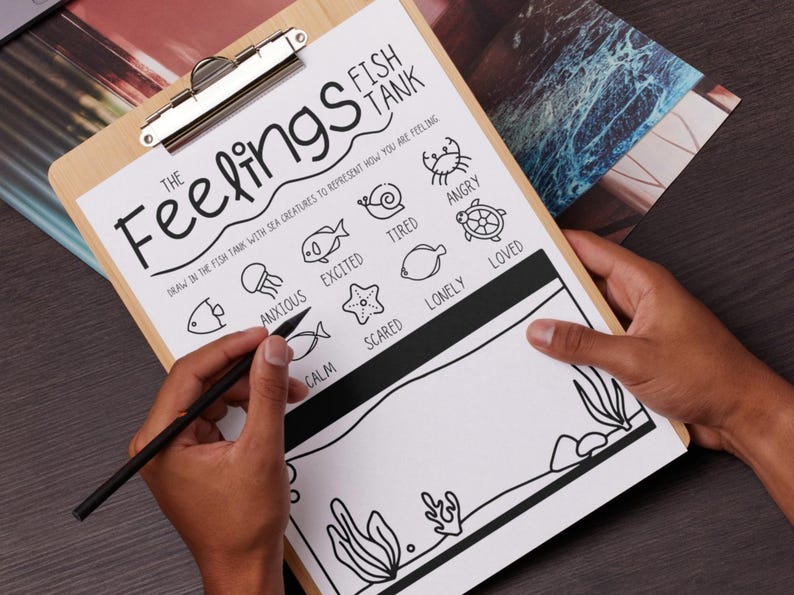 Feelings Fish Tank Worksheet: Printable PDF Therapeutic Exercise for ...