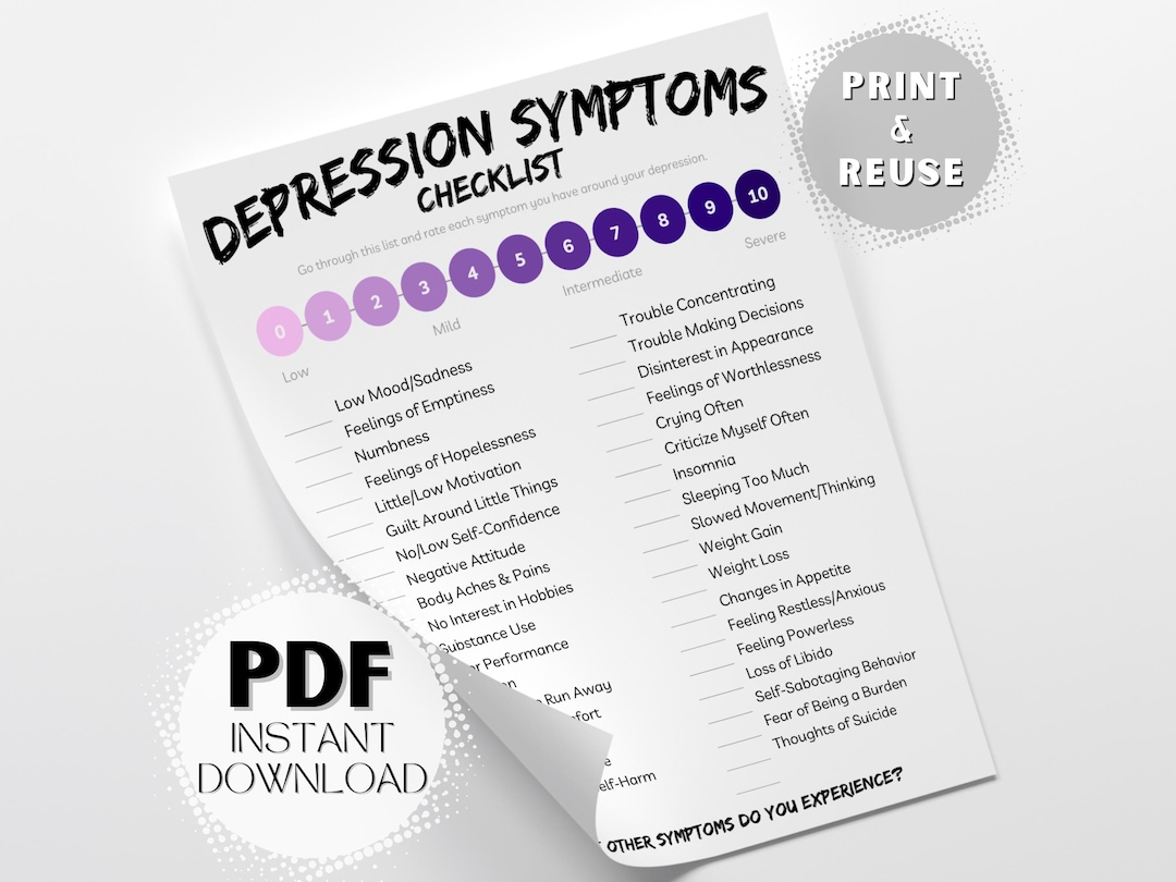 Depression Symptoms Checklist: Colorful Worksheet for Greater Emotional ...