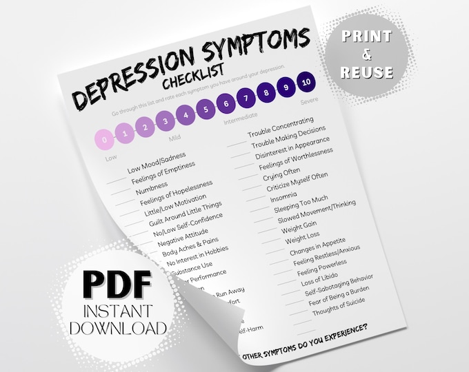 Depression Symptoms Checklist: Colorful Worksheet for Greater Emotional ...