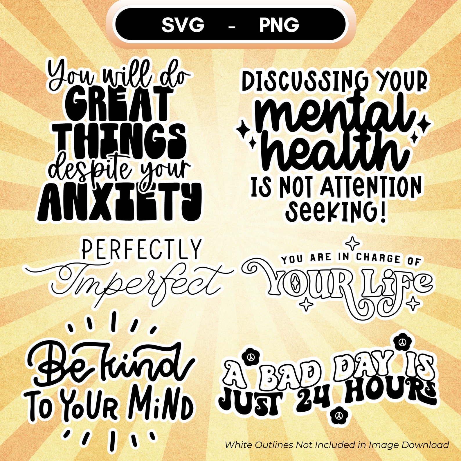 Retro Mental Health & Wellness Characters SVG/PNG Mega Bundle 100 ...