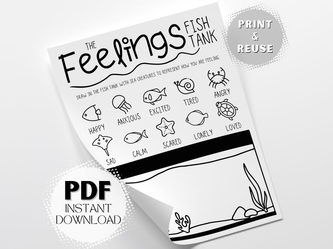 Feelings Fish Tank Worksheet: Printable PDF Therapeutic Exercise for ...