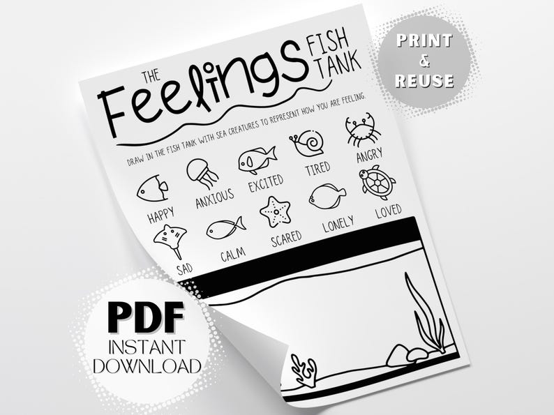 Feelings Fish Tank Worksheet: Printable PDF Therapeutic Exercise for ...