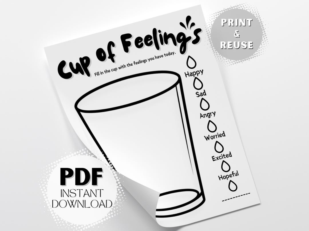 Cup of Feelings: Printable Kids Mental Health Worksheet for Greater ...