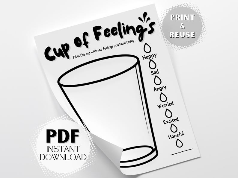 Cup of Feelings: Printable Kids Mental Health Worksheet for Greater ...