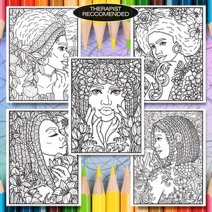 Therapeutic Mindful Coloring Page Set: 30 Printable Black Women ...