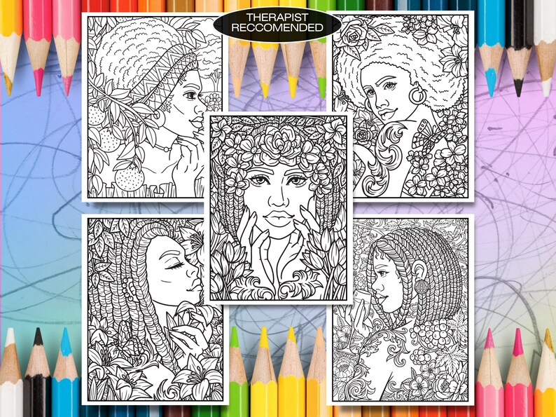 Therapeutic Mindful Coloring Page Set: 30 Printable Black Women ...