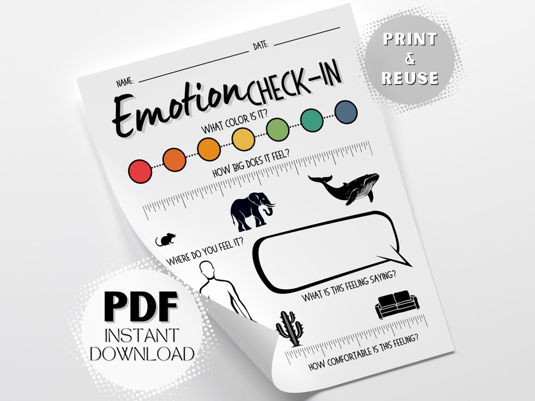 Emotion Check-in Worksheet: Printable PDF Therapeutic Exercise for ...
