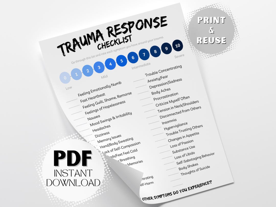 Trauma Response Checklist: Colorful Worksheet for Greater Emotional ...