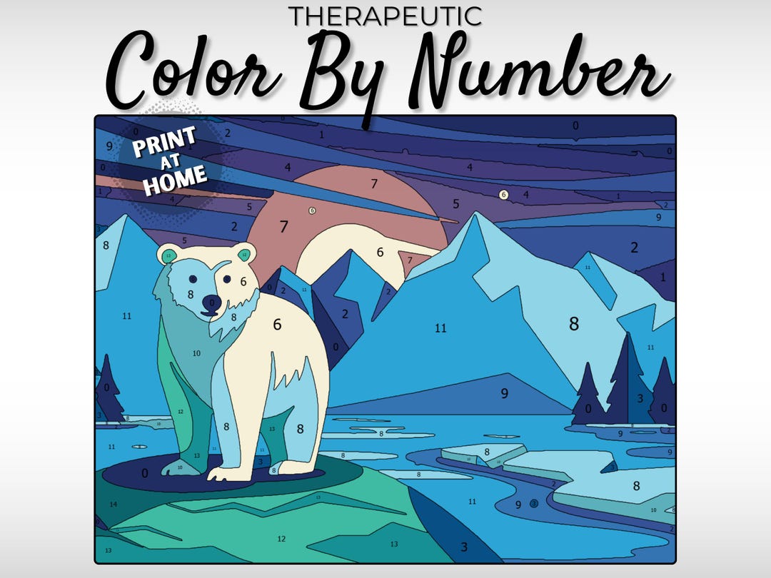 Color by Number: Therapeutic Printable Colorful Holiday Polar Bear ...