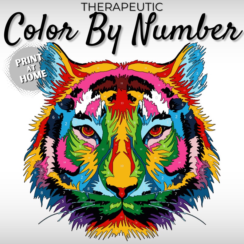 Color by Number: Therapeutic Printable Colorful Tiger Coloring Page PDF ...