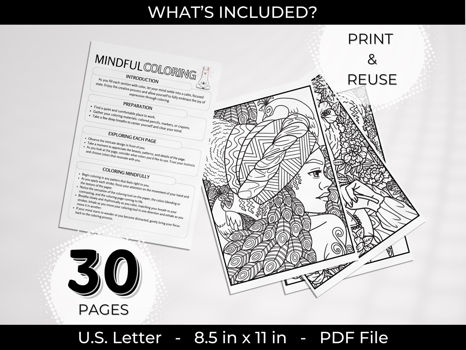 Therapeutic Mindful Coloring Page Set: 30 Printable Black Women ...