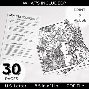 Therapeutic Mindful Coloring Page Set: 30 Printable Black Women ...