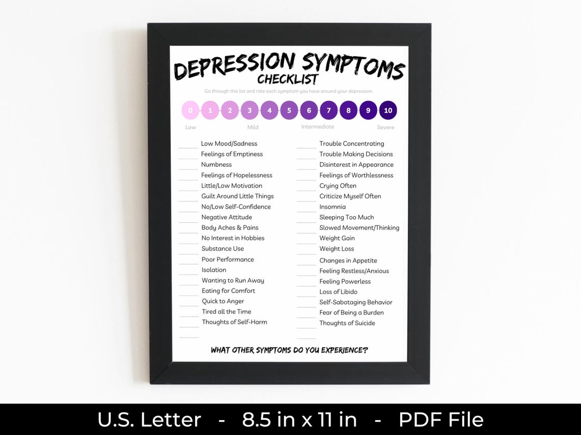 Depression Symptoms Checklist: Colorful Worksheet for Greater Emotional ...