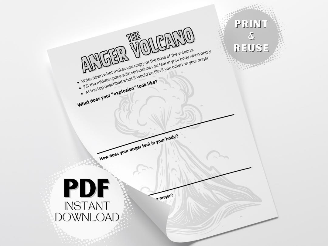 Anger Volcano Worksheet: Printable Mental Health Activity for Greater ...