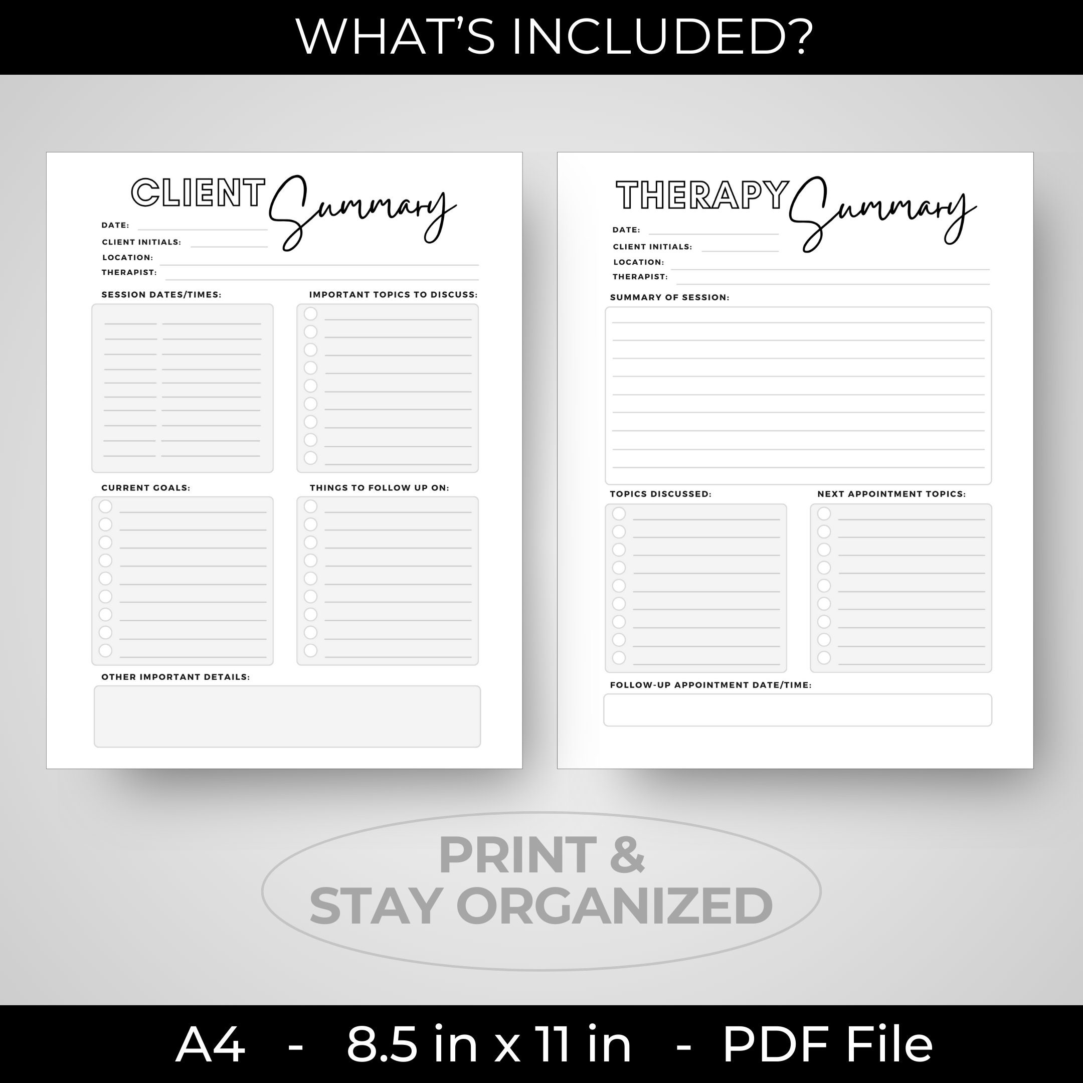 Therapy & Client Note Summary Sheet to Keep Organized Printable PDF ...