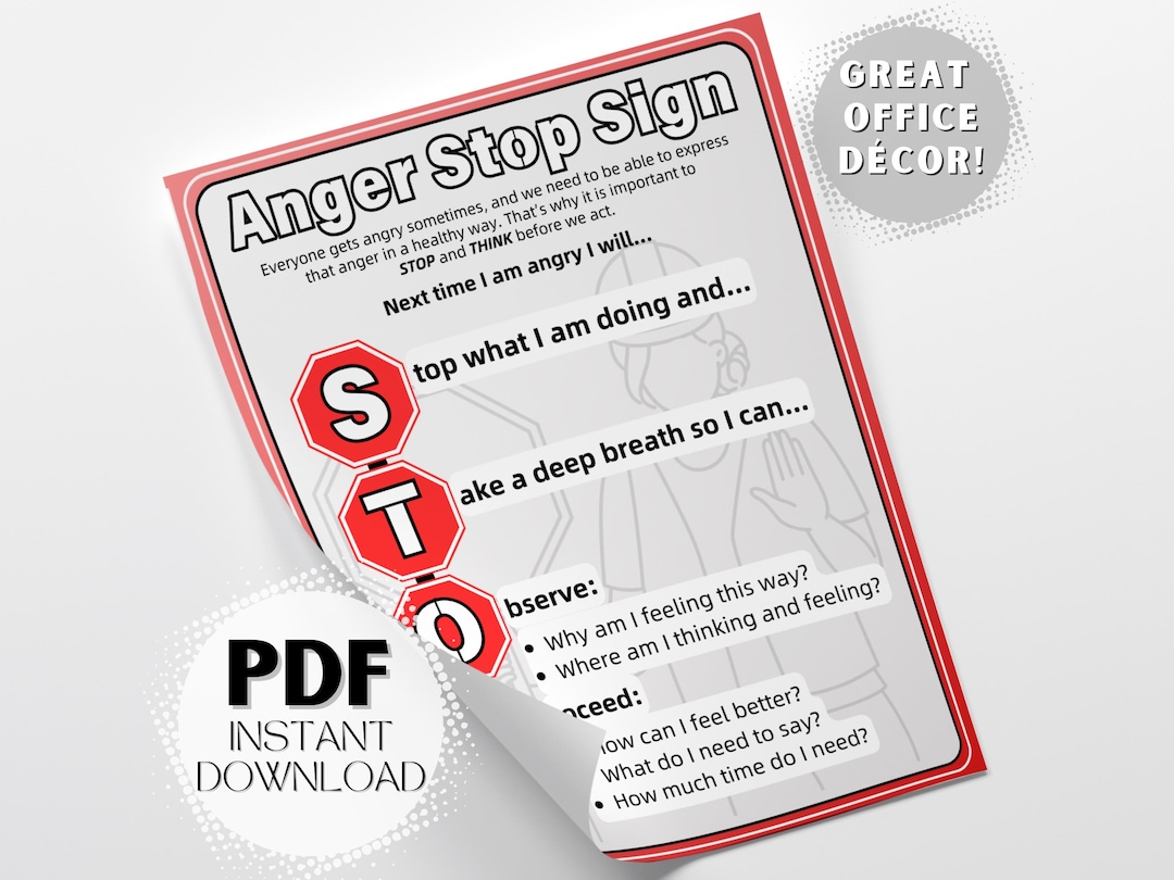 Anger Stop Sign Infographic: Counseling Office Poster for Better ...