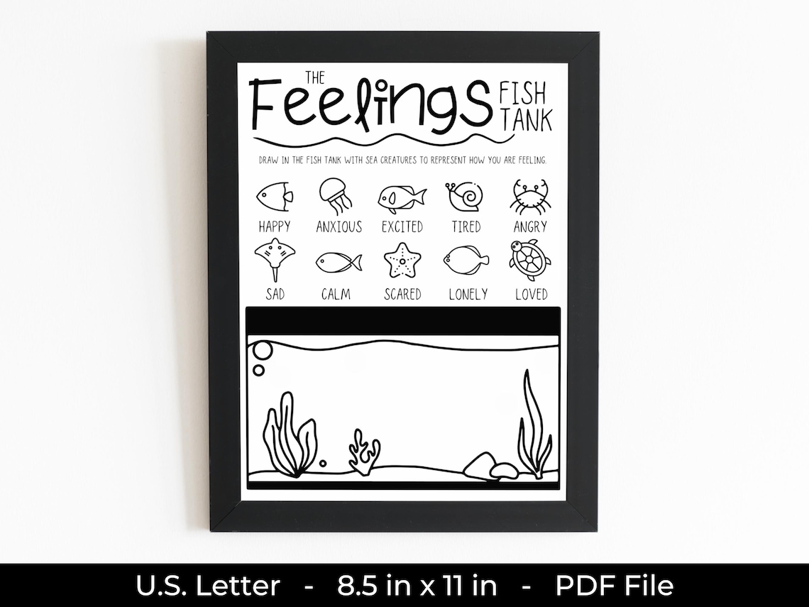 Feelings Fish Tank Worksheet: Printable PDF Therapeutic Exercise for ...