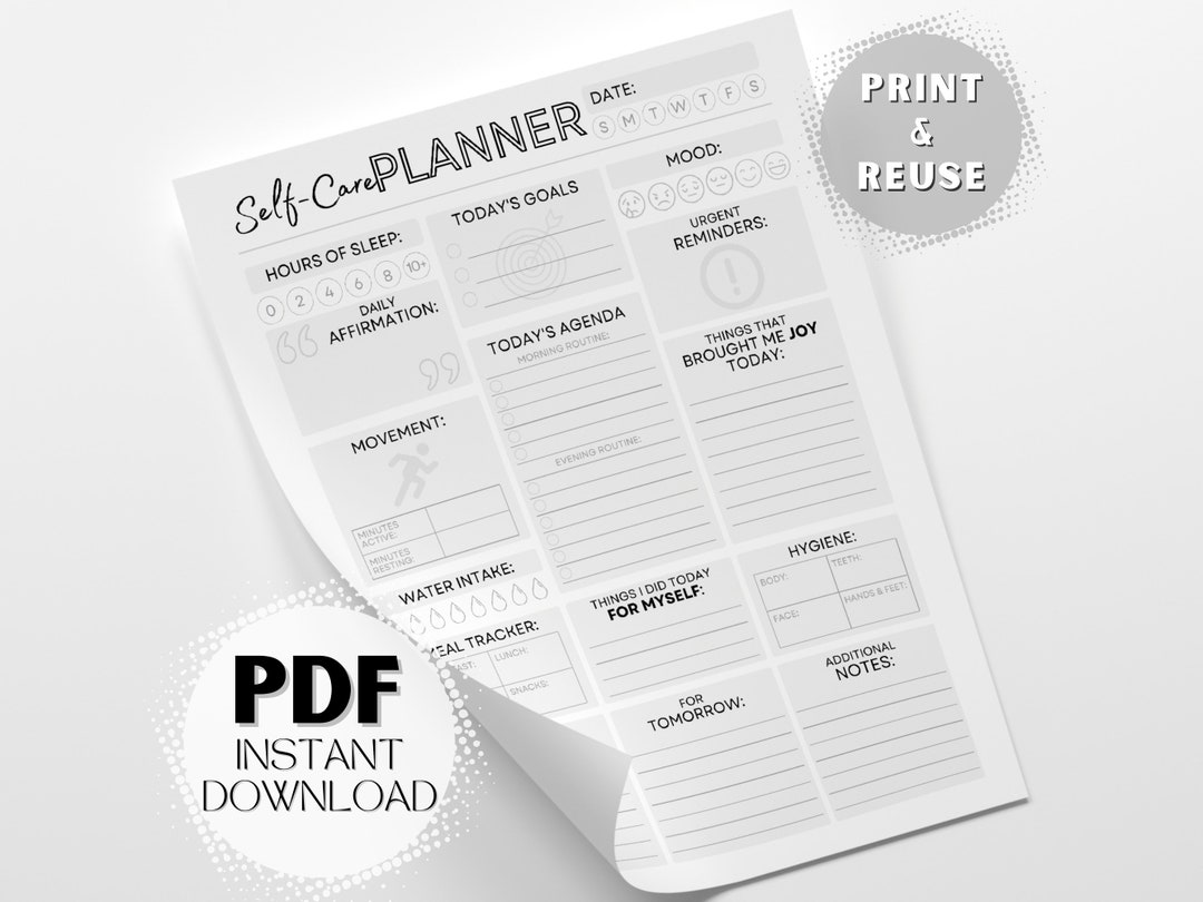 Daily Self-care Planning Sheet for Greater Life Satisfaction Printable ...