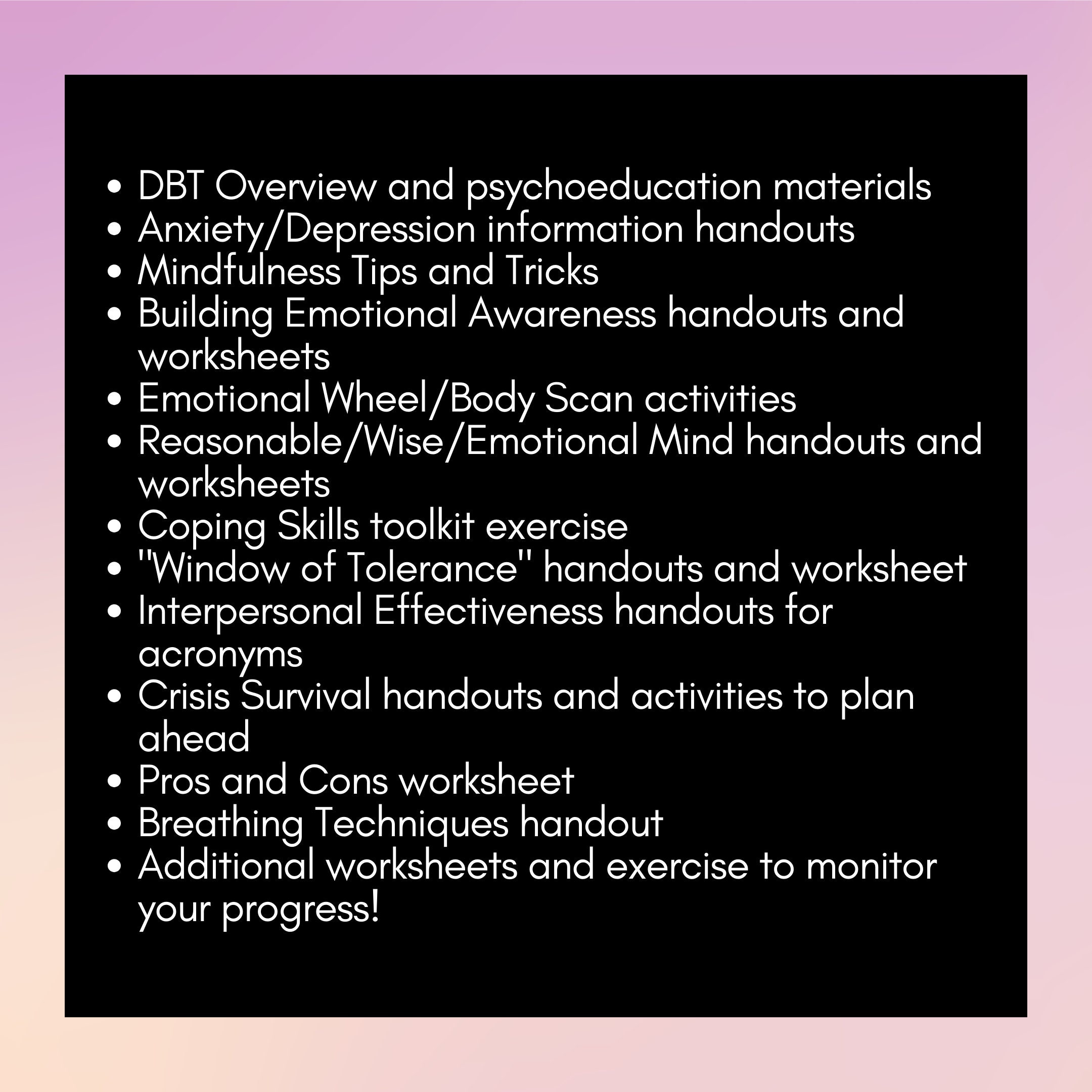 Dialectical Behavioral Therapy Workbook 50 Pages of Worksheets and ...