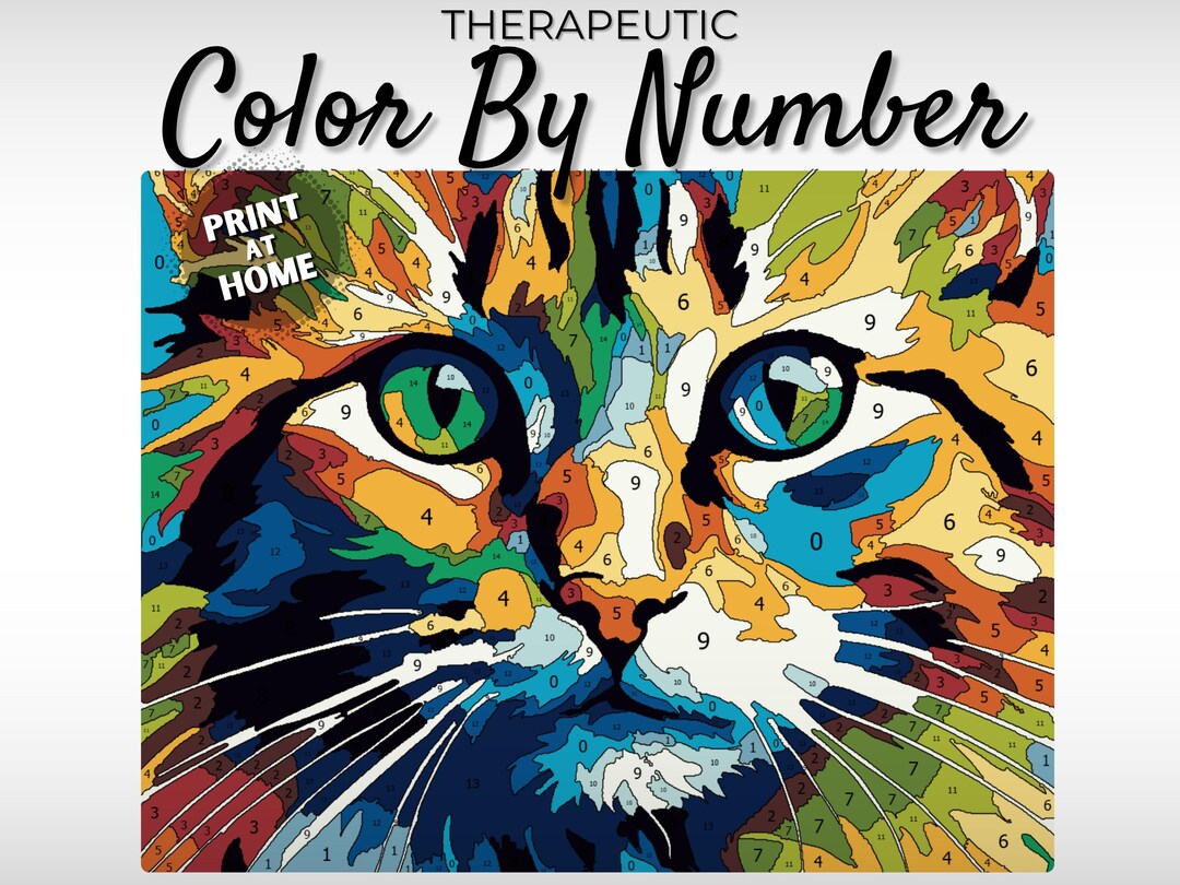 Color by Number: Therapeutic Printable Colorful Cat Coloring Page PDF ...