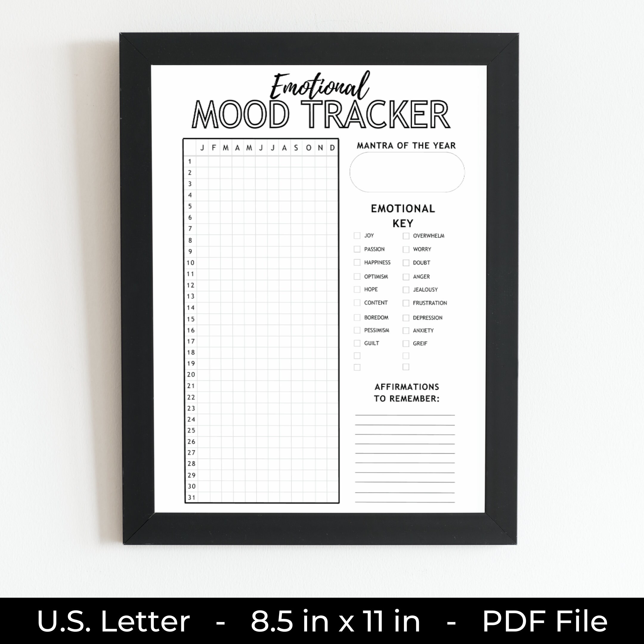 Emotional Mood Tracker Printable PDF Instant Digital Download for ...