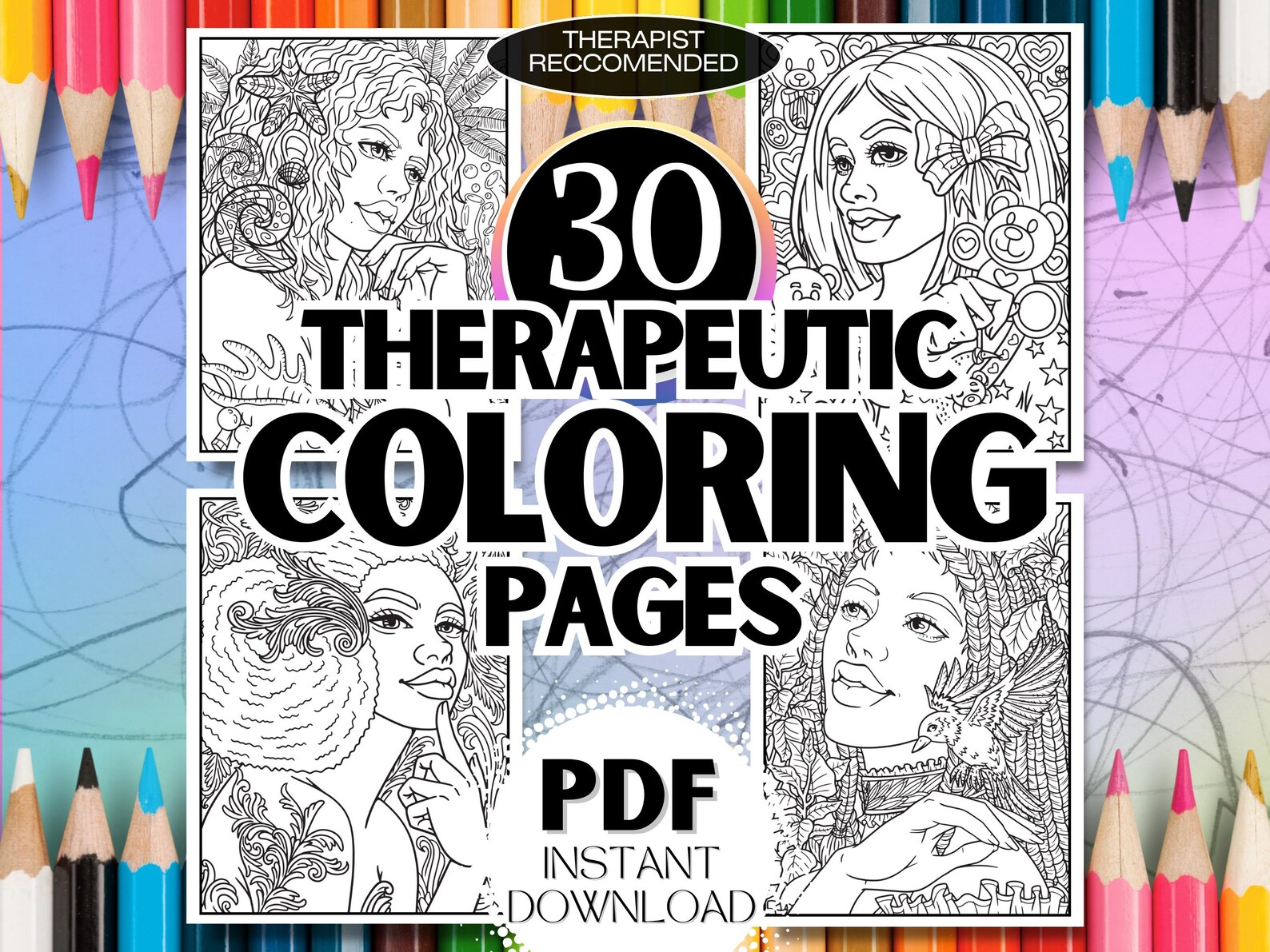 Therapeutic Mindful Coloring Page Set: 30 Printable Black Women ...