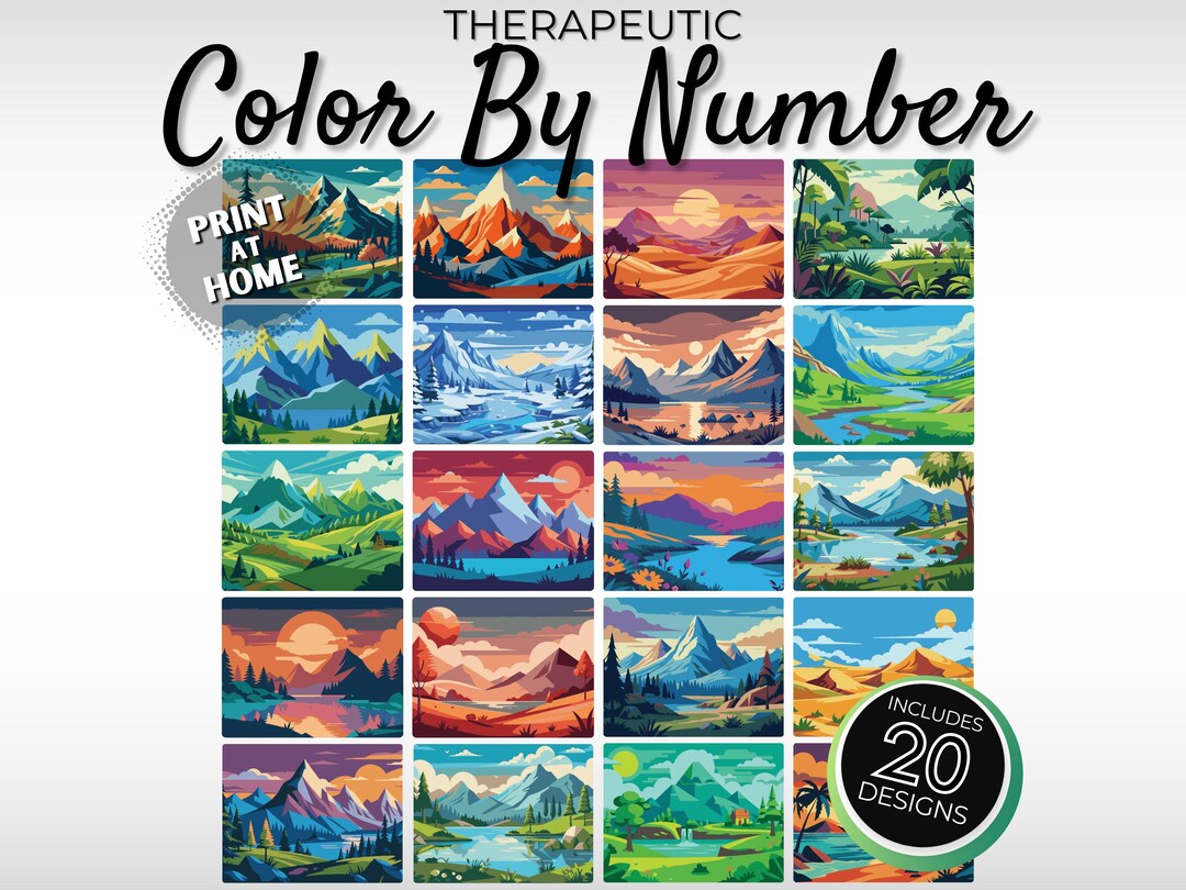 Color by Number Bundle: 20 Therapeutic Printable Landscape Coloring ...