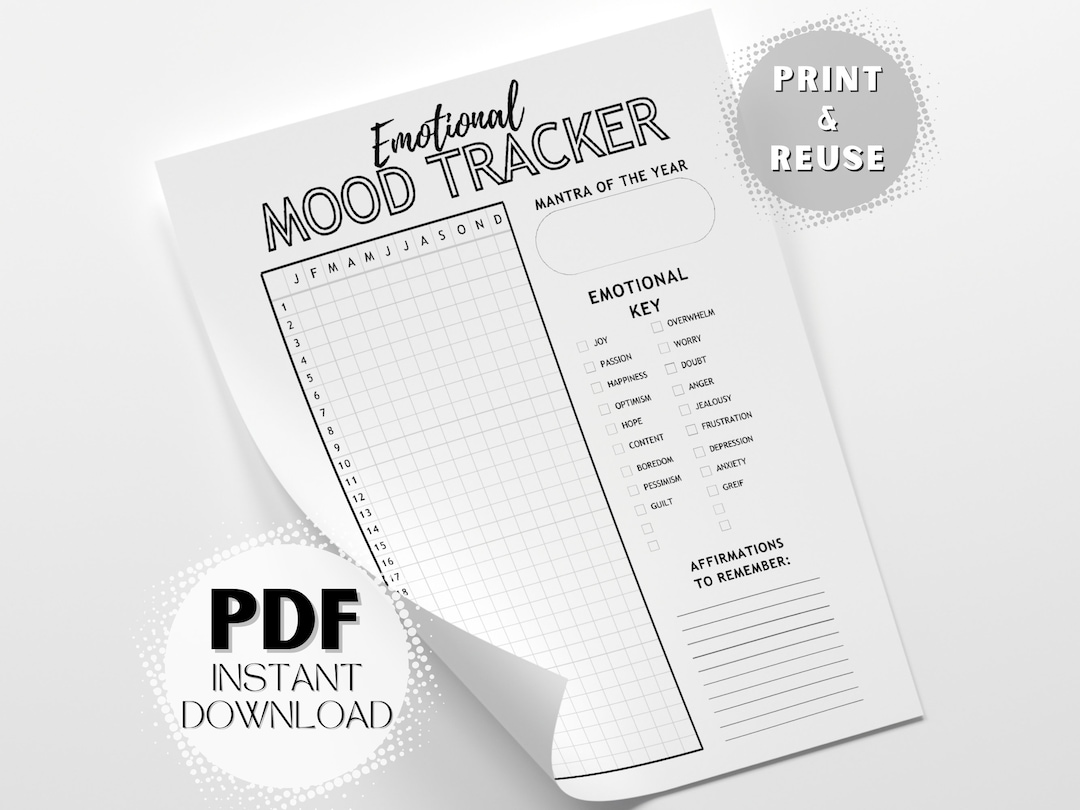 Emotional Mood Tracker Printable PDF Instant Digital Download for ...