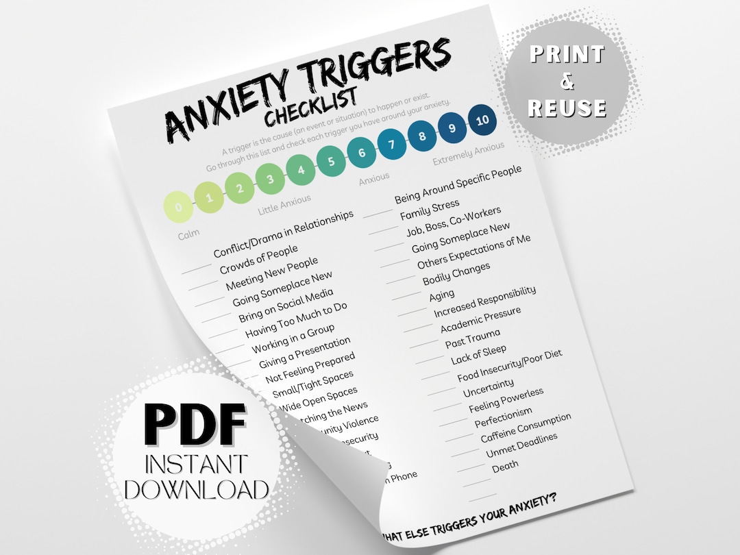 Anxiety Triggers Checklist: Colorful Worksheet for Greater Emotional ...