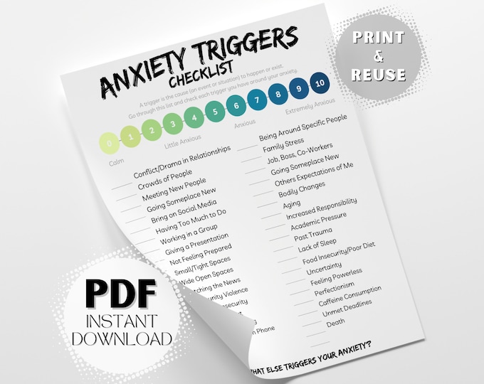 Anxiety Triggers Checklist: Colorful Worksheet for Greater Emotional ...
