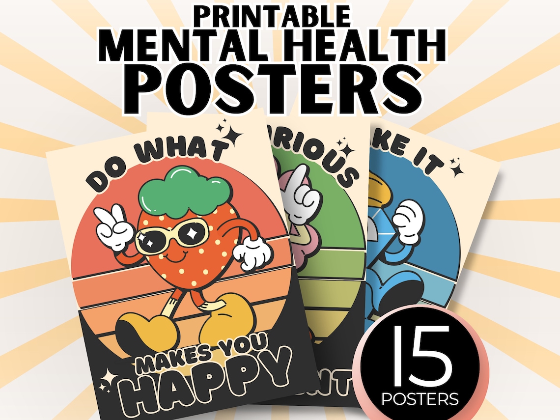 Mental Health Posters: 15 Printable Retro Cartoon Funny Printer ...