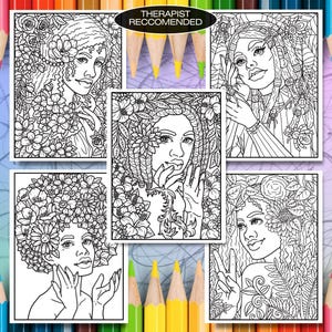 Therapeutic Mindful Coloring Page Set: 30 Printable Black Women ...