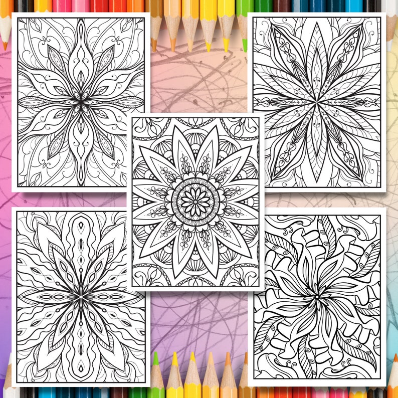 Therapeutic Mindful Coloring Set 100 Printable Pages for Stress Relief ...
