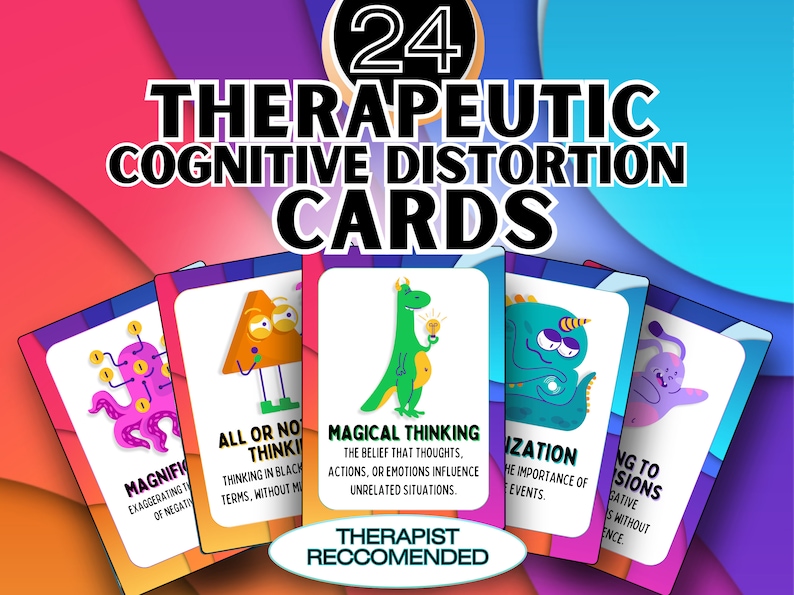 Cognitive Distortion Flash Cards: 24 Individual Children's Therapy ...